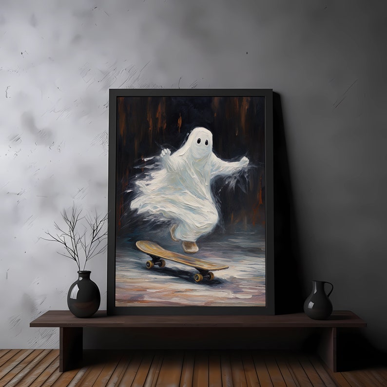 Ghost on a Skateboard Vintage Art Print Dark Academia Gothic Poster - Etsy