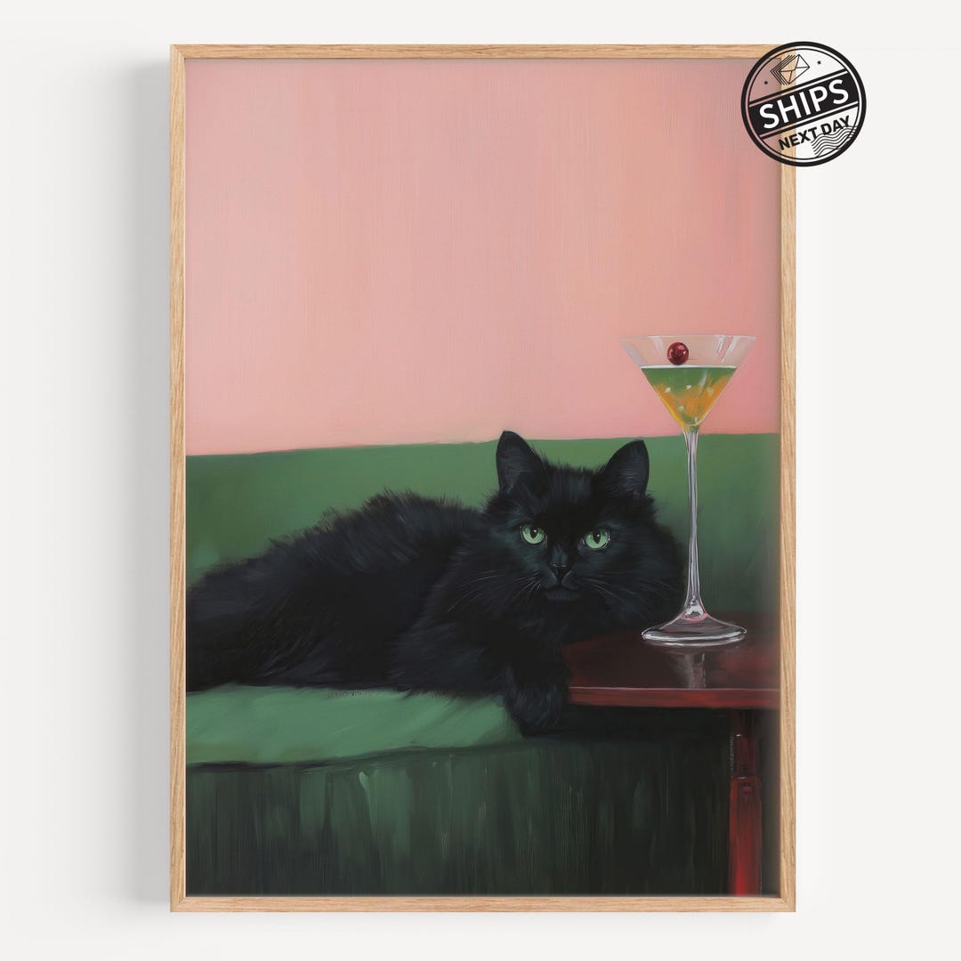 Black Cat Martini Art Print: Quirky Cocktail Bar Decor - Etsy