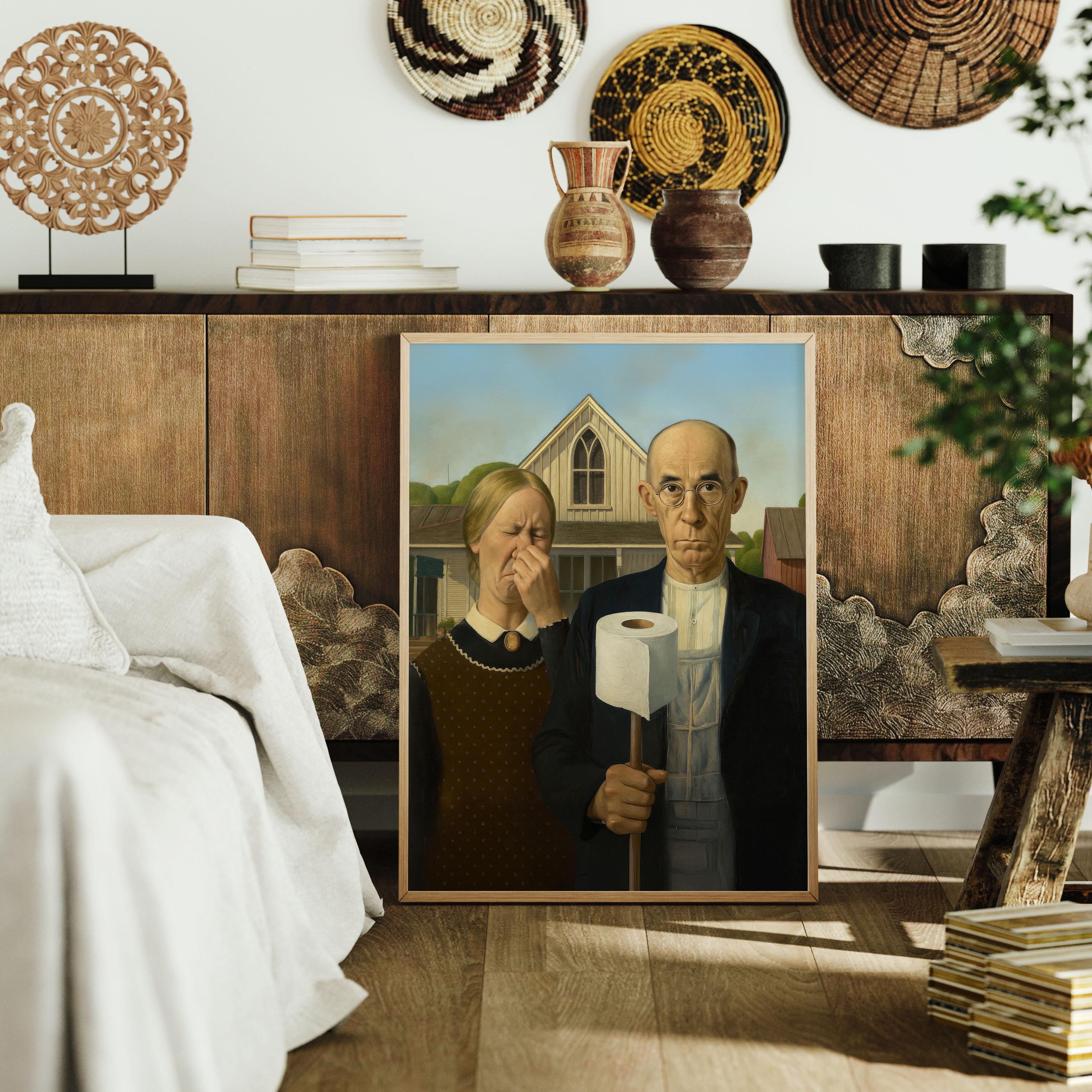 Funny Bathroom Quirky Wall Art Decor, Classic American Gothic Vintage ...