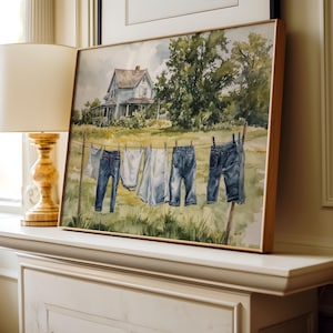 Laundry on a Line Laundry Room Watercolor Horizontal Posters Laundry ...