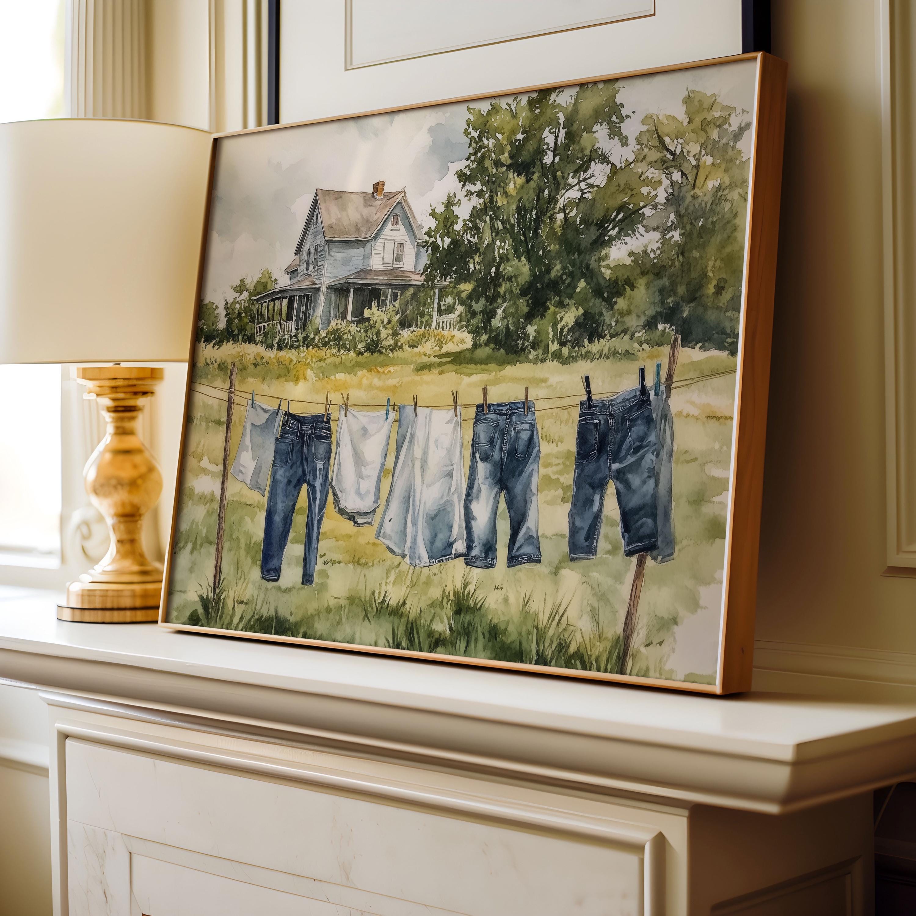 Laundry on a Line Laundry Room Watercolor Horizontal Posters Laundry ...