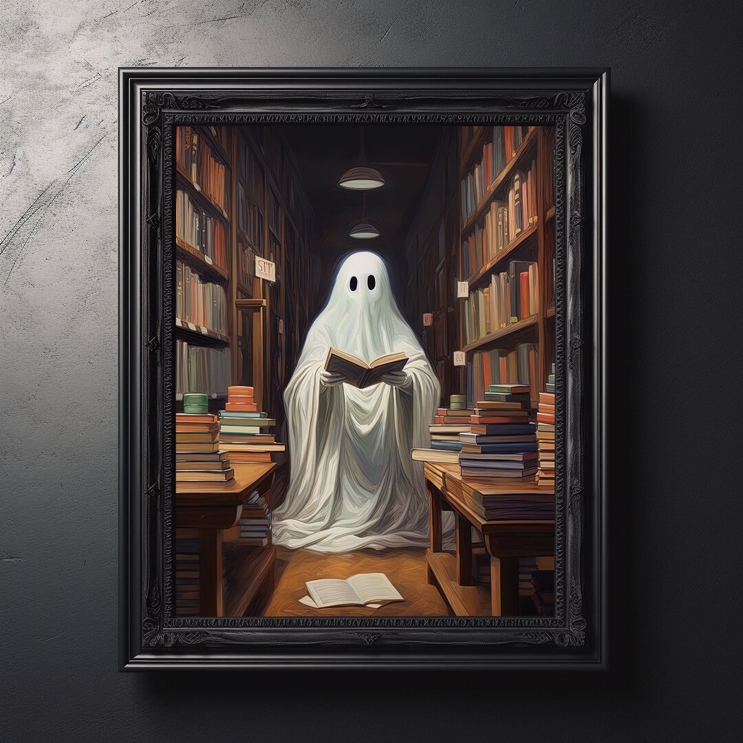 Ghost Reading in Library Vintage Art Print: Dark Academia Poster - Etsy