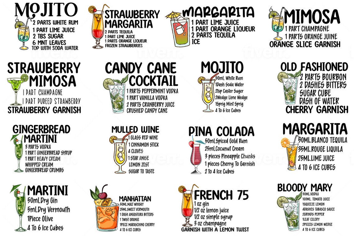 Cocktail Recipe SVG Bundle, Bar Sign, Drink Recipes - Etsy