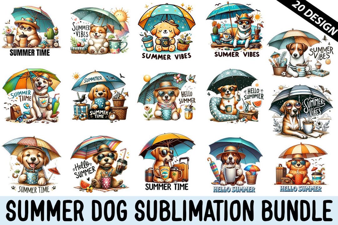 Summer Dog Sublimation Bundle | Fun & Festive Designs for Pet Lovers ...