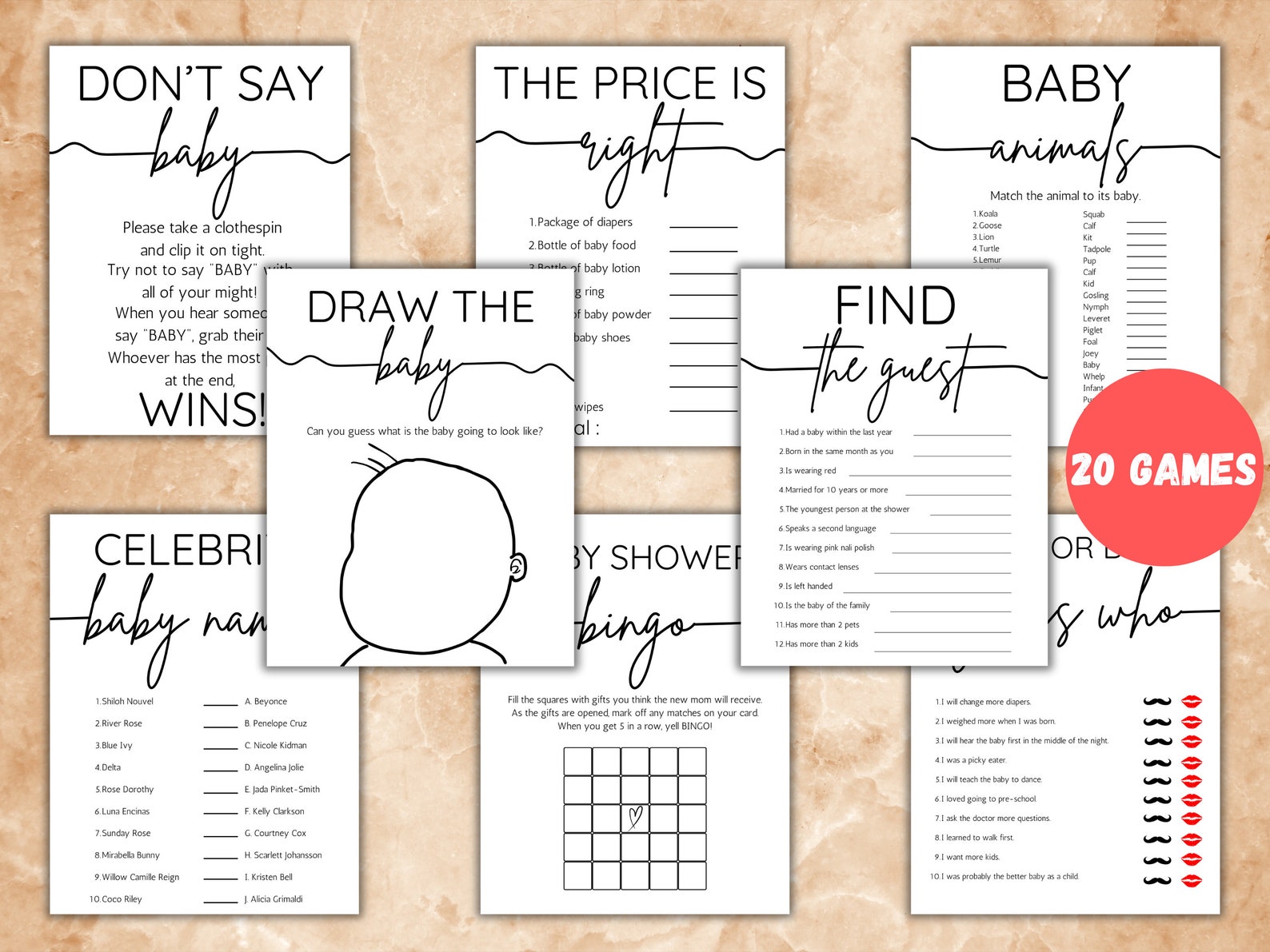 Minimalistic Baby Shower Game Bundle, Baby Shower Games, Printable ...