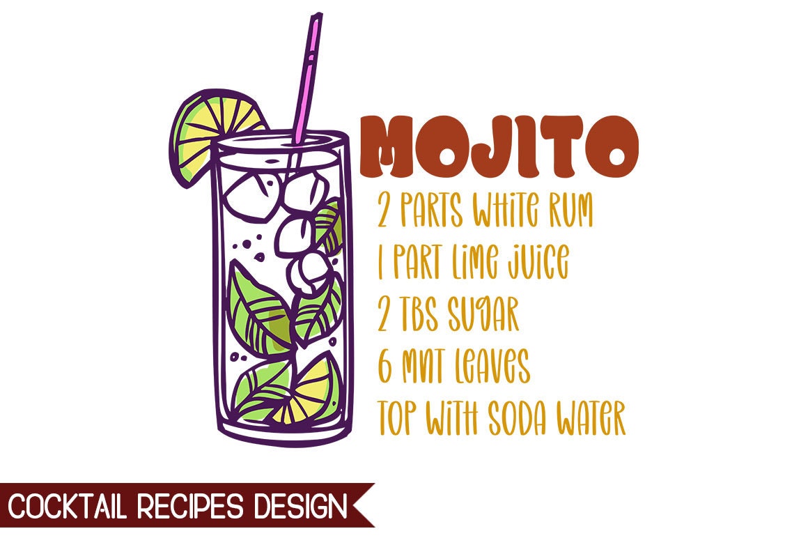 Cocktail Recipes SVG Bundle, Card Making, DIY Projects (dxf, Eps, Png ...