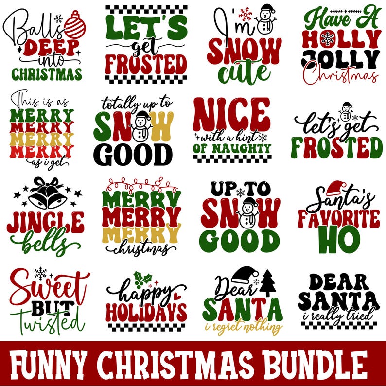 Funny Christmas Designs Bundle, Dxf, Eps,, PNG, SVG Files for Holiday ...