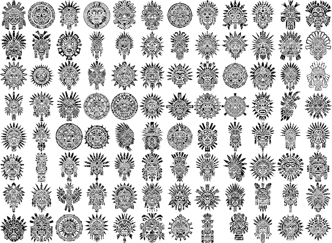 300 Aztec Clipart PNG SVG Transparent Background Commercial Use Black ...