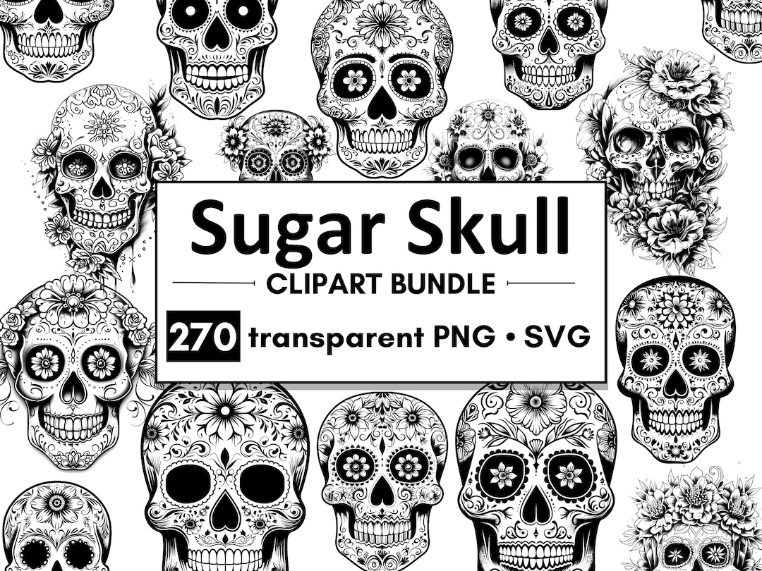 270 Sugar Skull Clipart: Black Vector PNG SVG (commercial Use) - Etsy