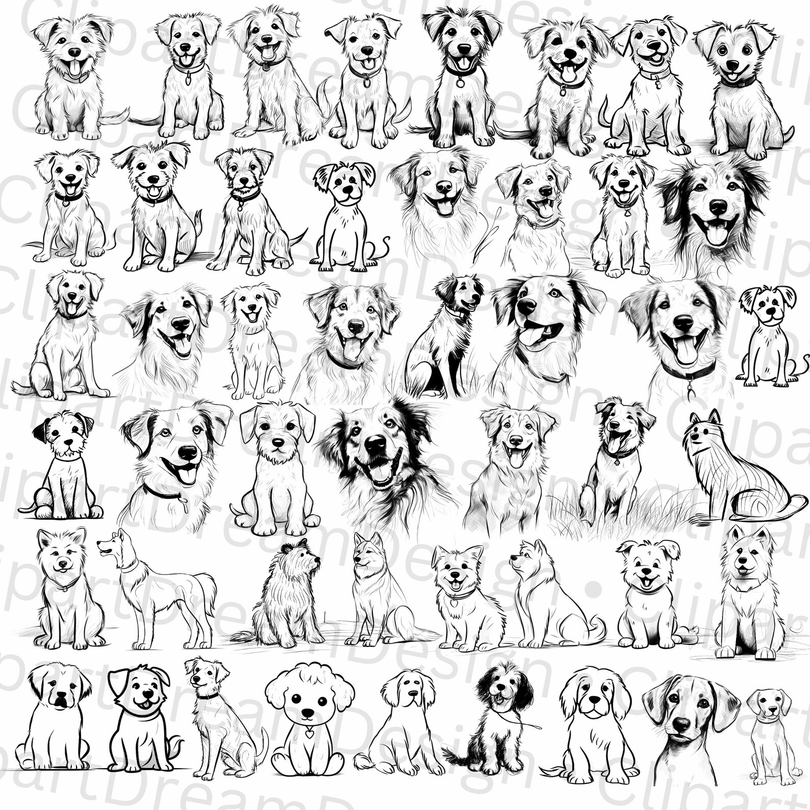 780 Cute Dog Clipart Bundle | 45 Breeds in PNG and SVG | Adorable ...