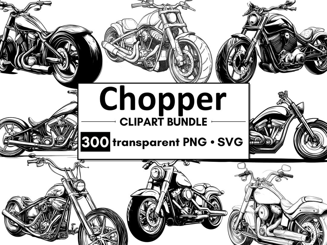 300 Vintage Chopper Motorcycle Clipart: SVG PNG Bundle (digital ...