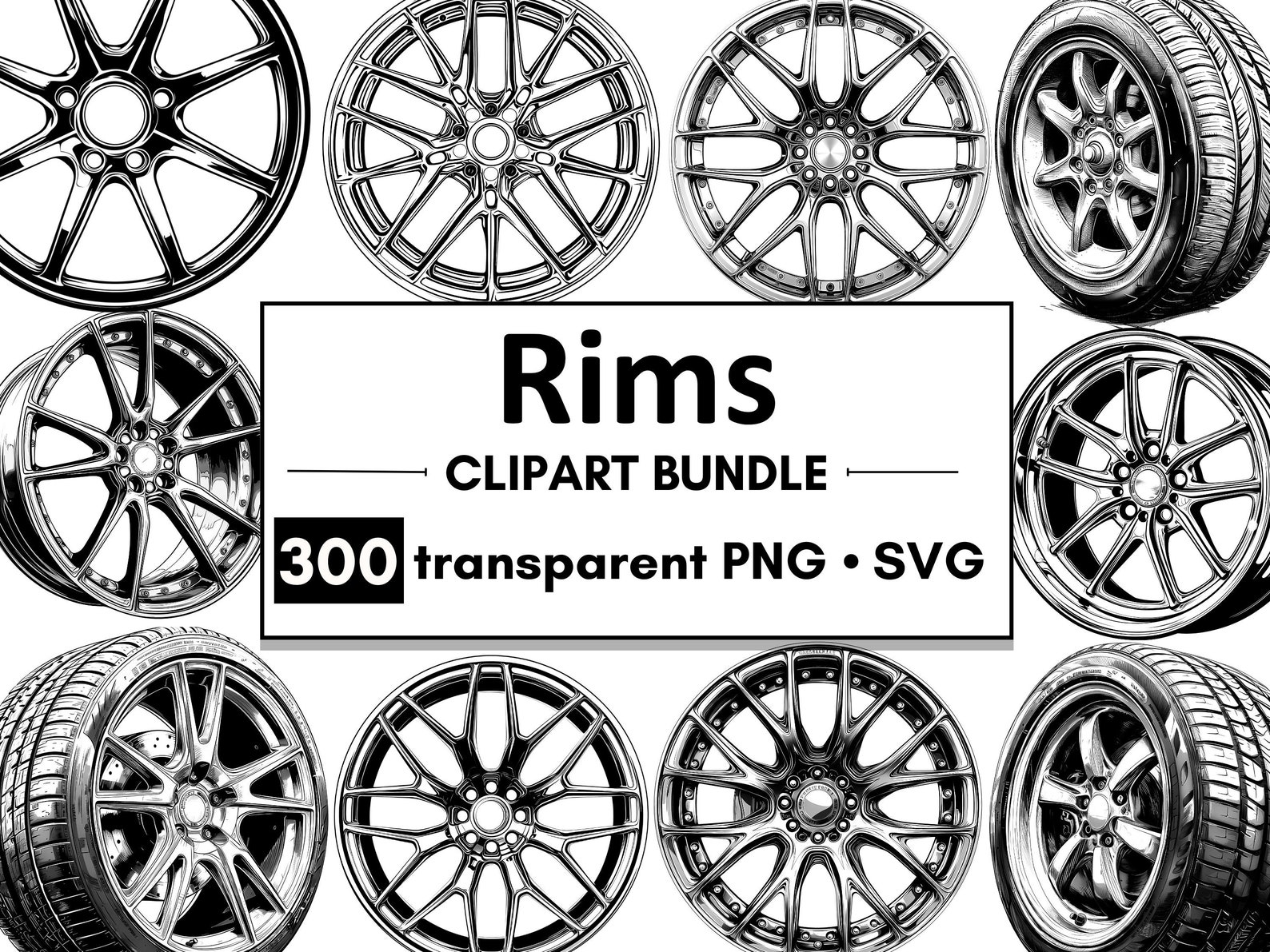 300 Rims Clipart Bundle | PNG and SVG With Transparent Backgrounds ...