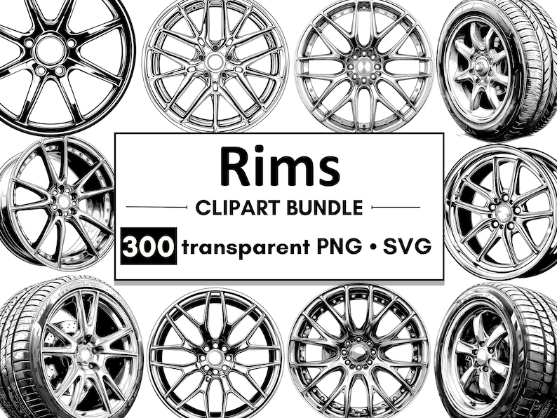 Rims Clipart Bundle: 300 Black and White Vector Files (PNG, SVG) - Etsy