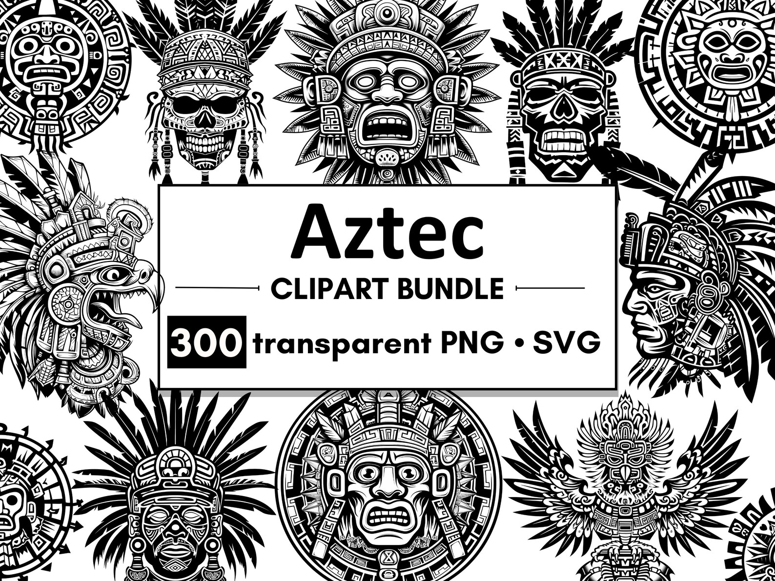 300 Aztec Clipart PNG SVG Transparent Background Commercial Use Black ...