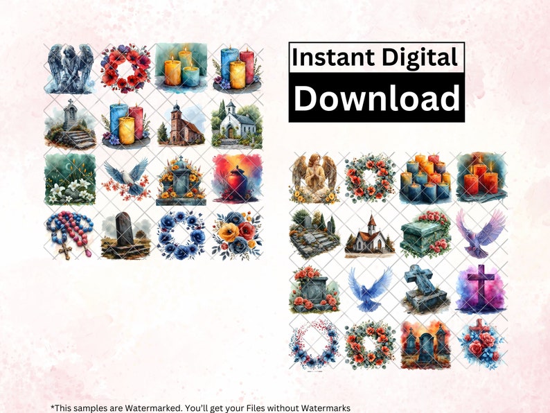 64 Memorial Funeral Watercolor Clipart Bundle | PNG With Transparent ...