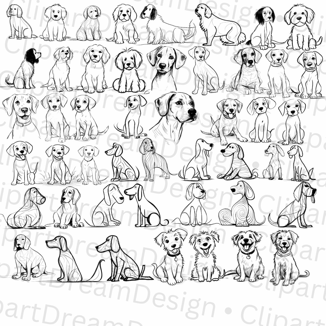 780 Cute Dog Clipart Bundle 45 Breeds in PNG and SVG Adorable Doodle ...