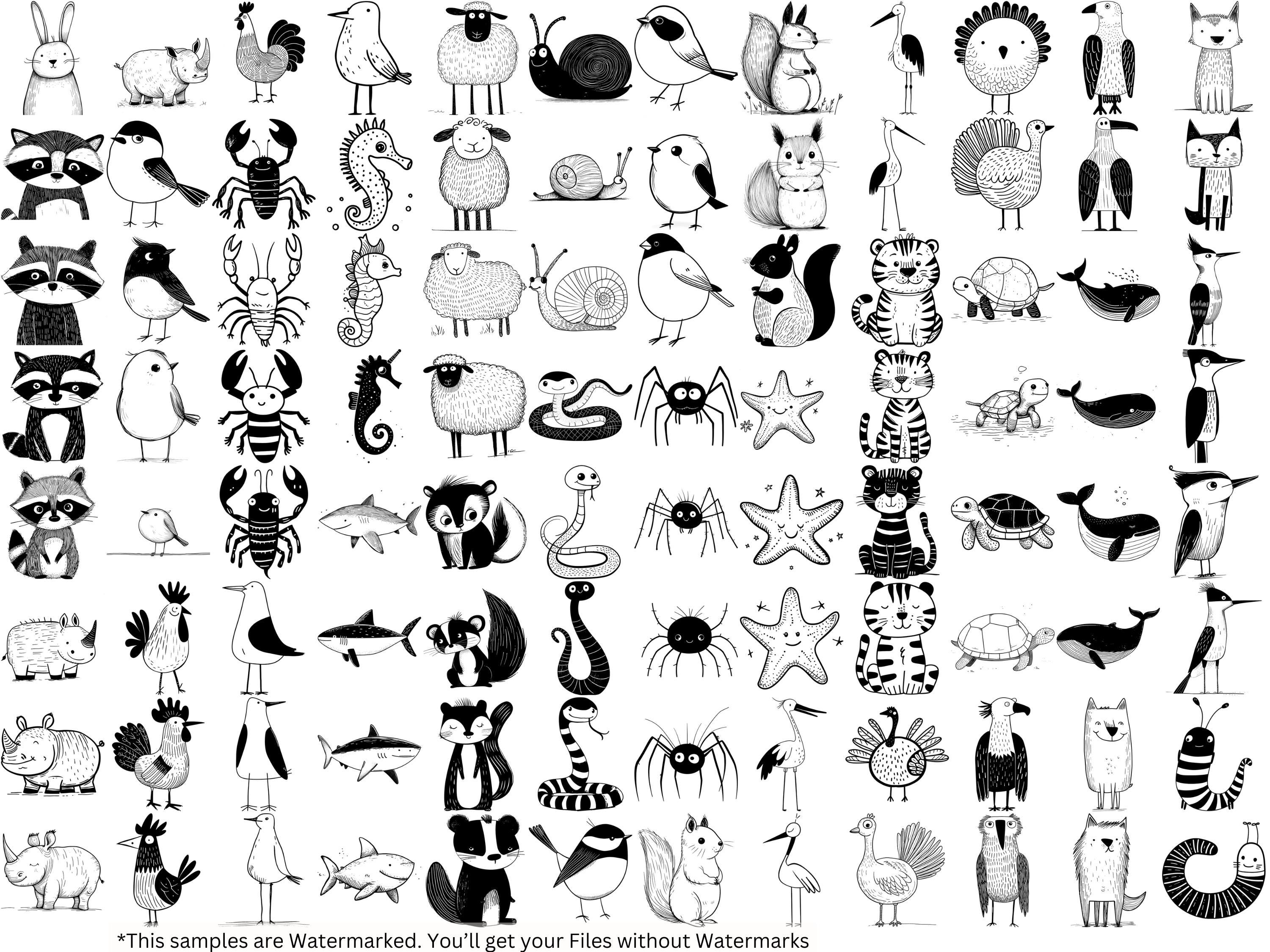 380 Doodle Animals Clipart PNG SVG Transparent Background Commercial ...