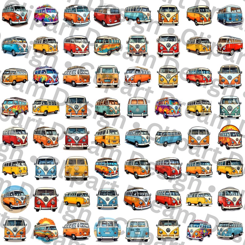 Retro Hippie Bus 300 Nostalgic Buses Collection PNG SVG Commercial Use ...