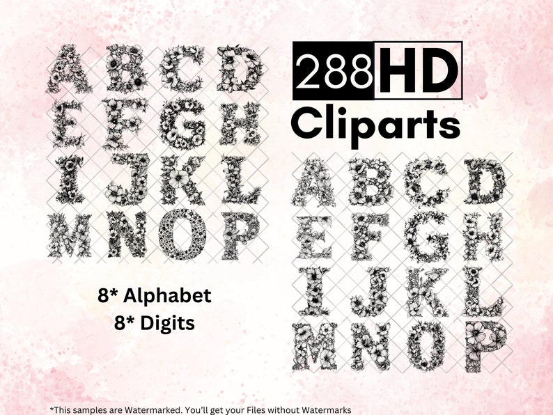 Floral Alphabet Cliparts | 288 Transparent Botanical Typography | PNG ...