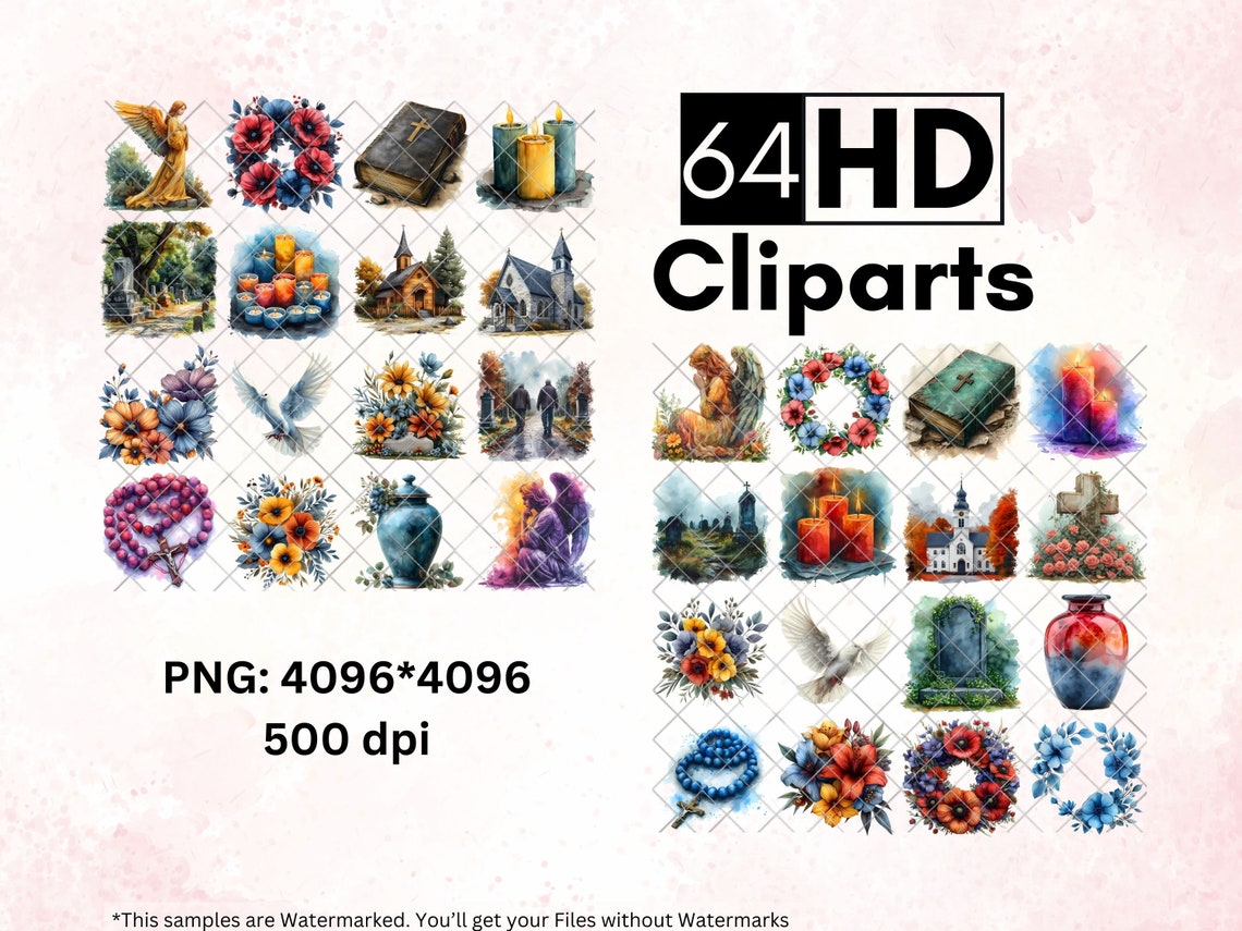 64 Memorial Funeral Watercolor Clipart Bundle | PNG With Transparent ...