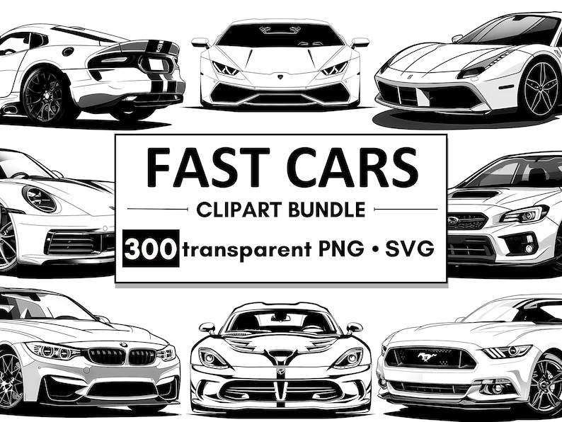 Fast Car Clipart Bundle: 300 Race Car Graphics (PNG, SVG Digital ...