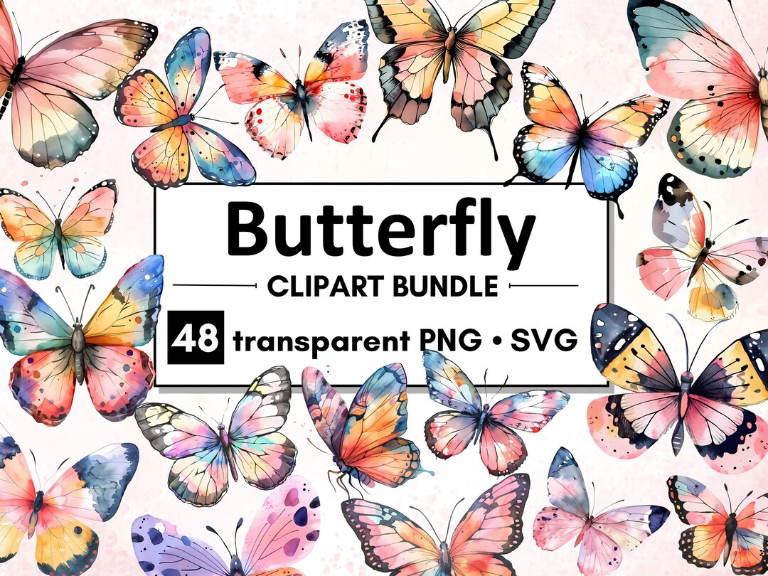 48 Watercolor Butterflies Clipart Bundle | PNG and SVG With Transparent ...