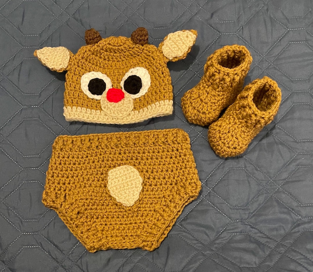 Crocheted Rudolph, the Red-nosed Reindeer, Baby Outfit Made to Fit a 6 ...