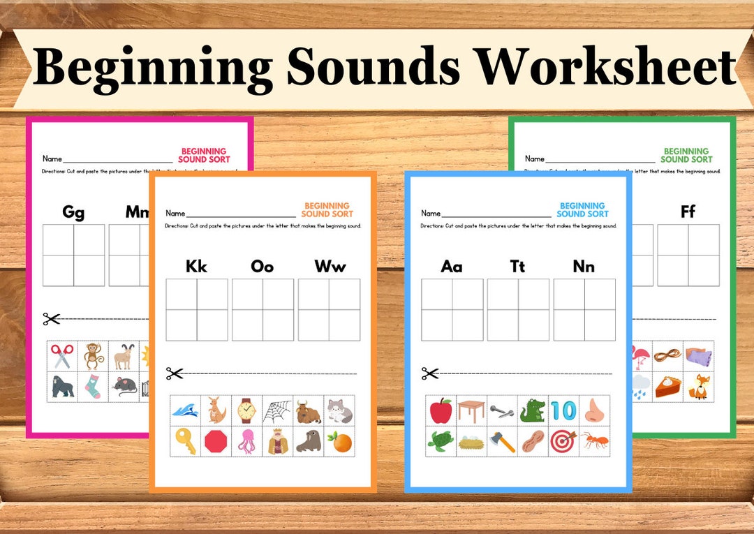 Colorful Cut and Paste Beginning Sounds Worksheet - Etsy