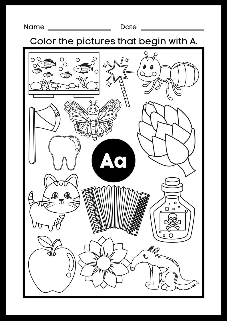 Alphabet Activity Pages Letter Aa Kindergarten Worksheets for Kids - Etsy