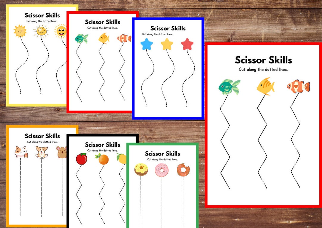 Colorful Lined Scissor Skills Worksheet - Etsy