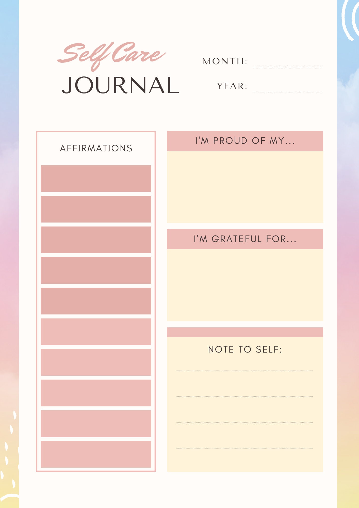 White Abstract Gradient Self Care Planner - Etsy