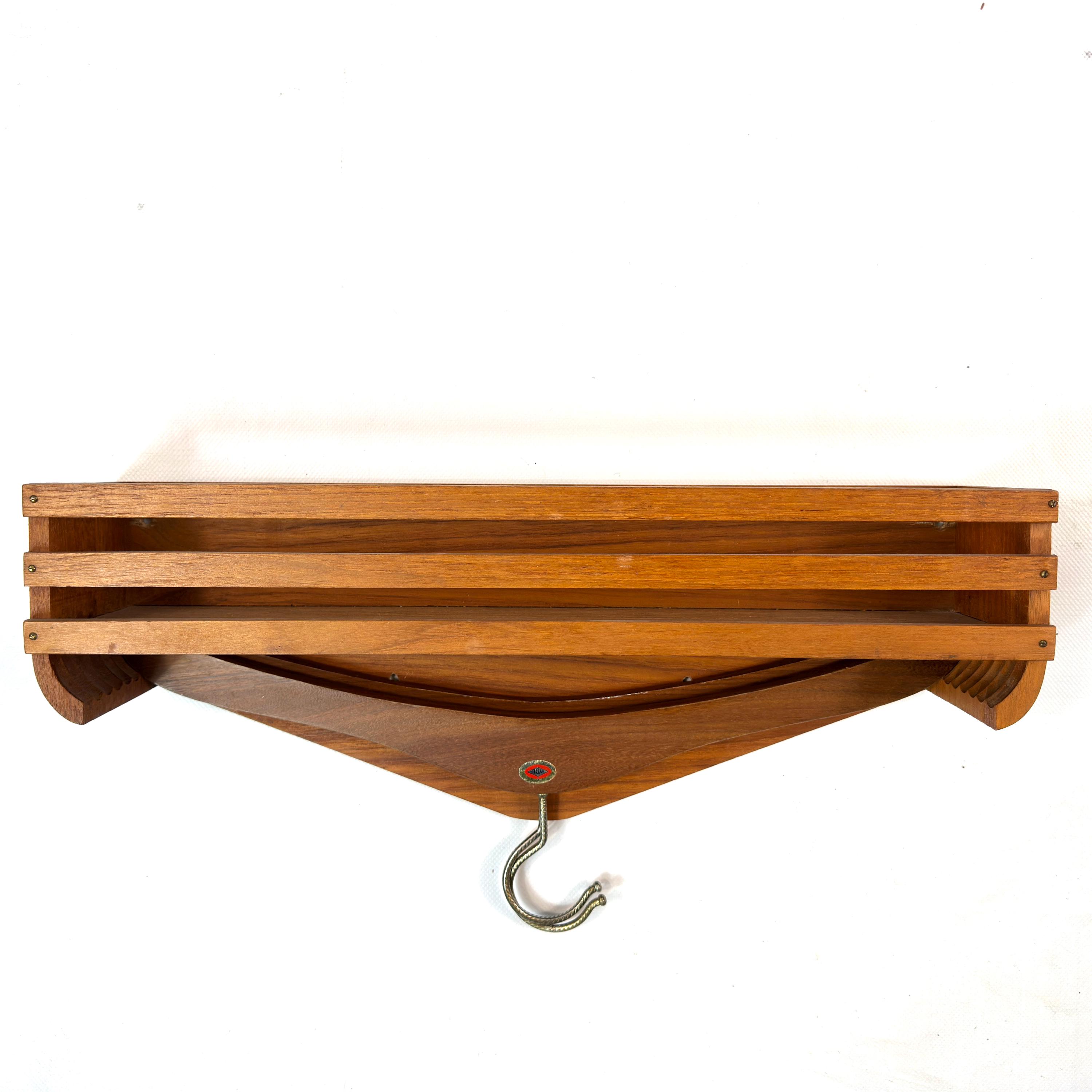 Scandinavian Teak Clothes Rack – Wall-mounted Hanger Shelf With 2 ...