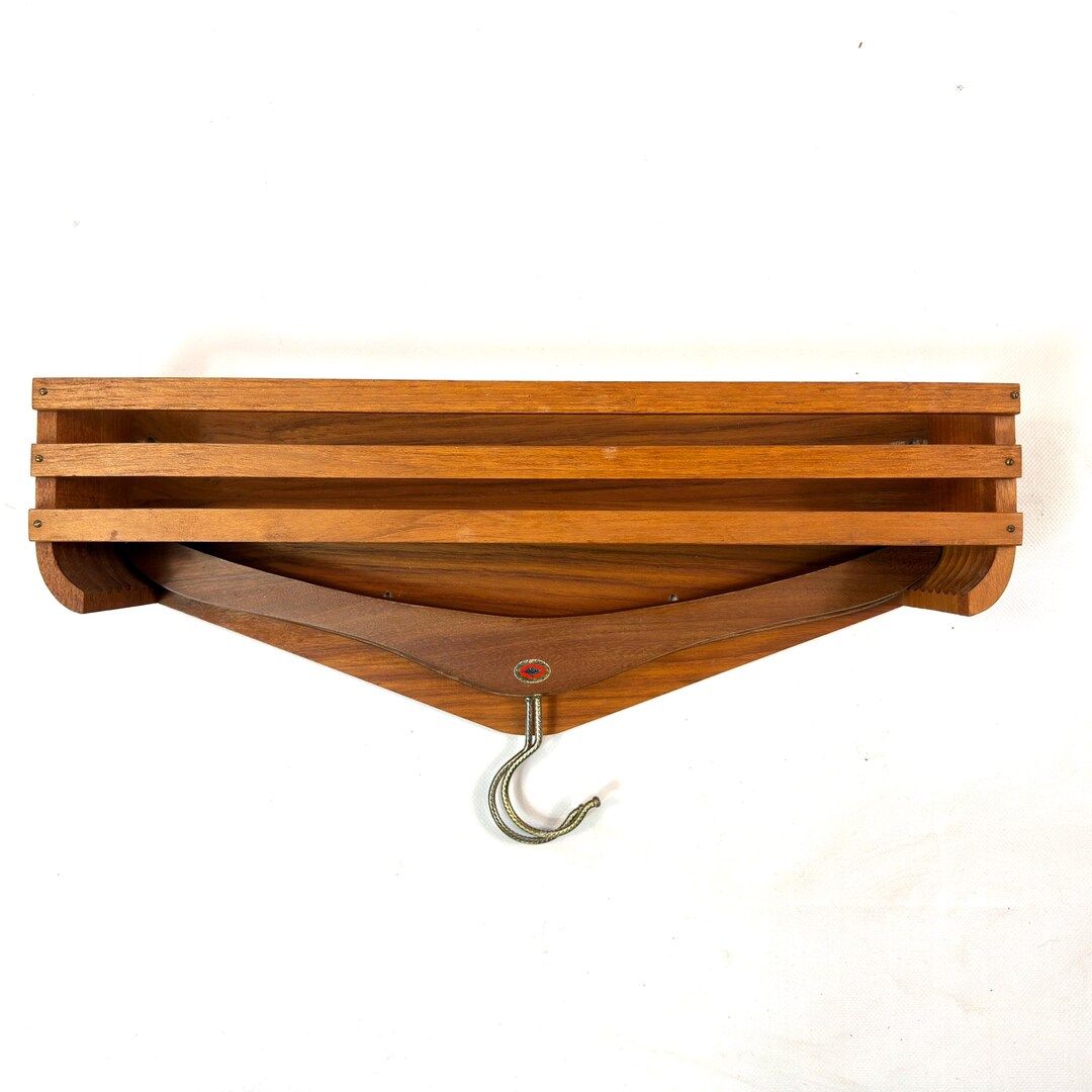 Scandinavian Teak Clothes Rack – Wall-mounted Hanger Shelf With 2 ...