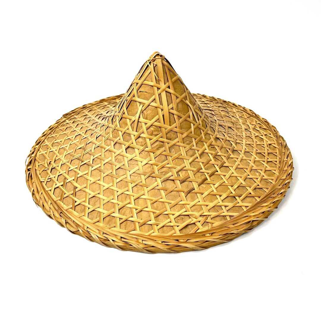 Vintage Handwoven Asian Conical Hat – Traditional Bamboo & Straw Rice ...