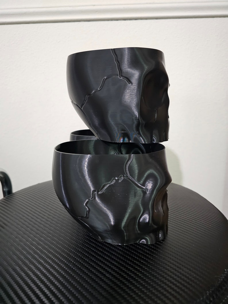 3D Printed Skull Planter Set Black - Etsy
