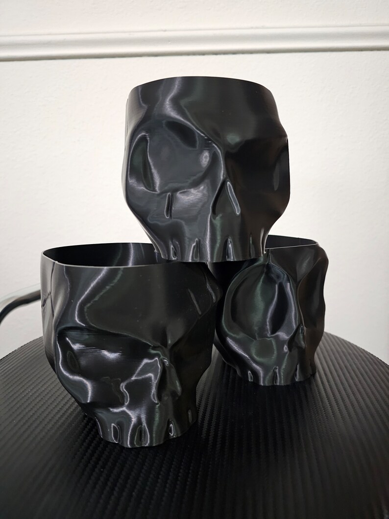 3D Printed Skull Planter Set Black - Etsy