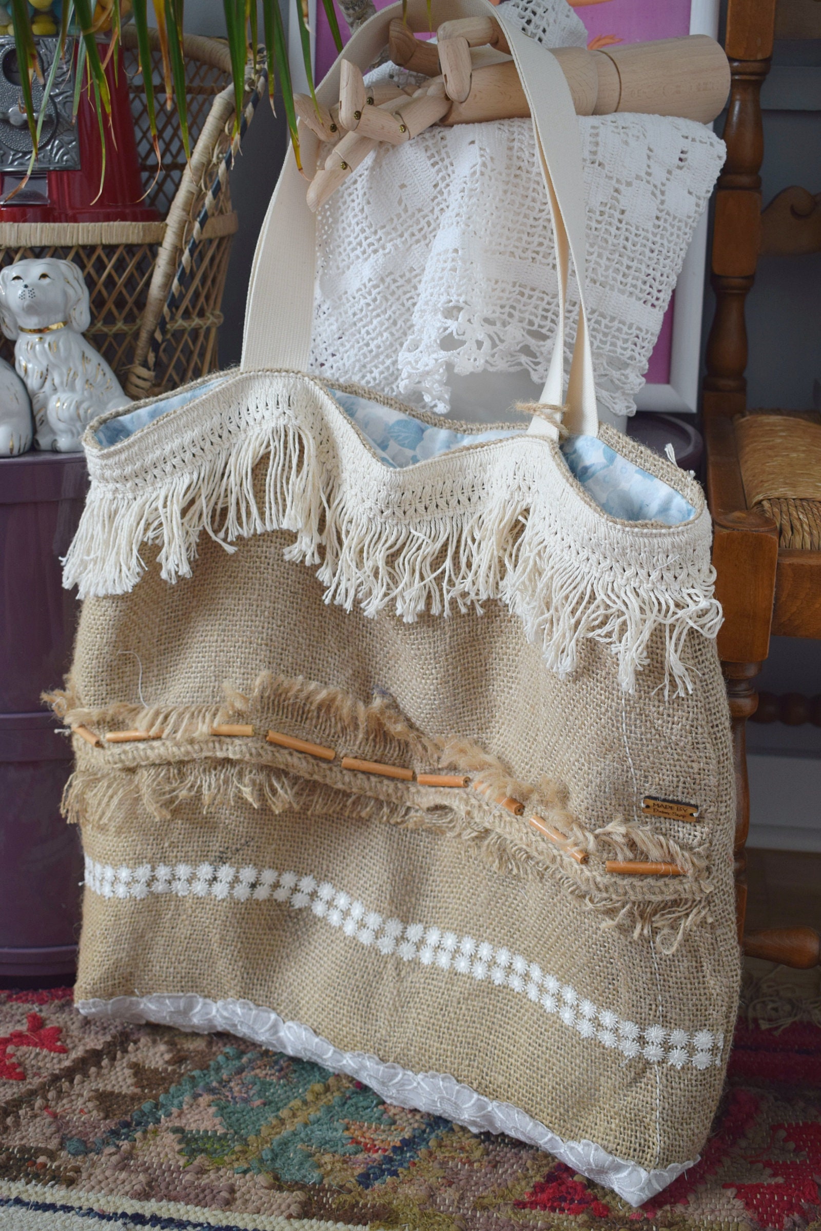 Jute Tote Bag, Burlap Bag, Hessian Jute Bag, Rustic Bag, Boho Bag ...