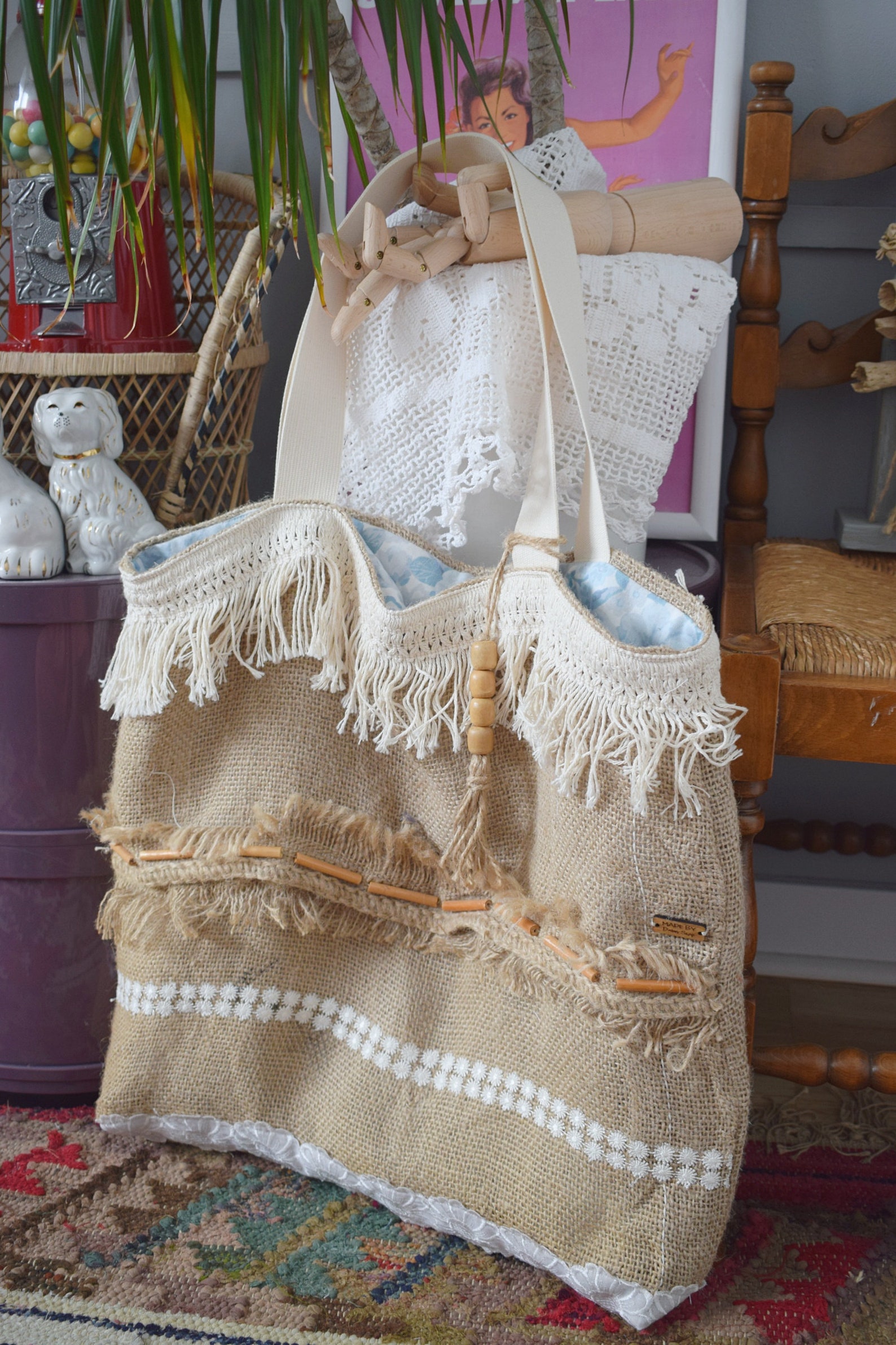 Jute Tote Bag, Burlap Bag, Hessian Jute Bag, Rustic Bag, Boho Bag ...