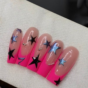 LUXURY Acrylic French Tip Star Design Press on Nails - Etsy