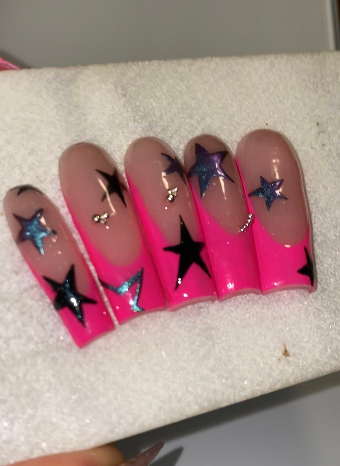 LUXURY Acrylic French Tip Star Design Press on Nails - Etsy