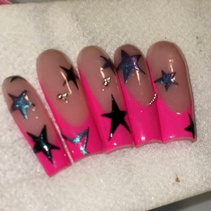 LUXURY Acrylic French Tip Star Design Press on Nails - Etsy