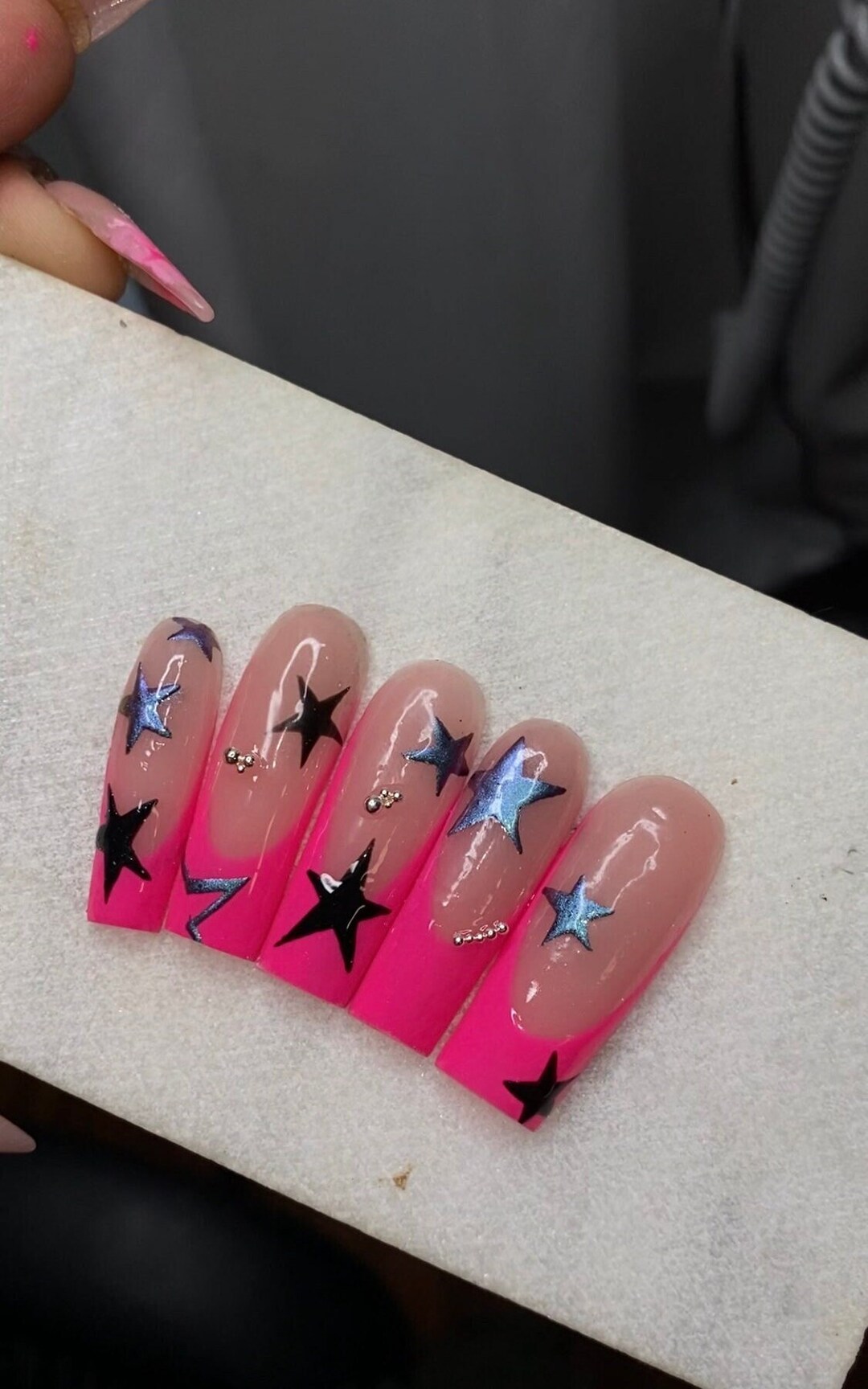 LUXURY Acrylic French Tip Star Design Press on Nails - Etsy