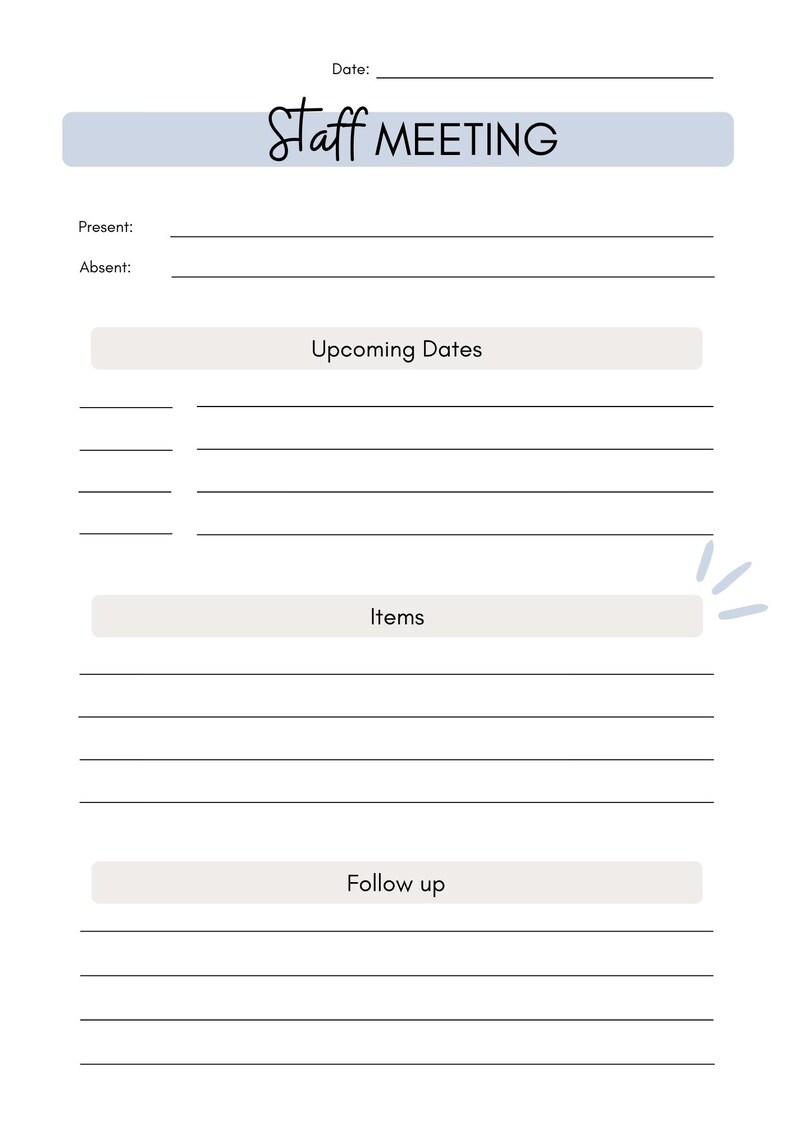 Printable Staff Meeting Notes, Digital Download Notes, Minimal Notes ...