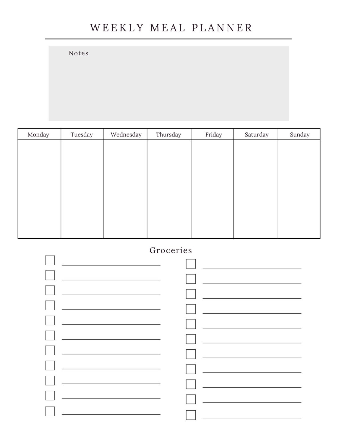 Printable Weekly Meal Planner, Digital Download Planner, Weekly Meals ...