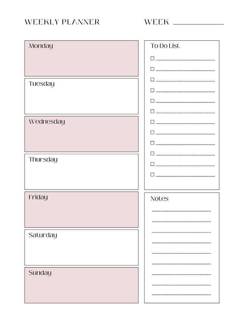 Weekly Planner Printable to Do List Weekly Organizer - Etsy