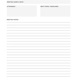 Printable Meeting Notes, Digital Download Notes, Minimal Notes Design ...