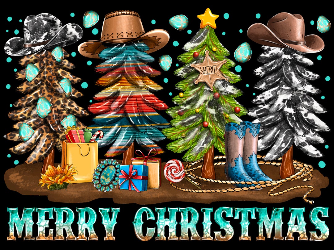 Merry Christmas,western Christmas Trees,holiday,festive,direct to Film ...