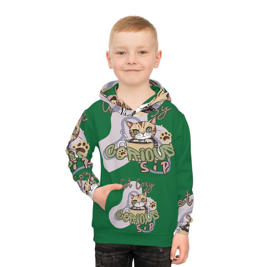 Curious Cat Children's Hoodie, Kids Cute Kitten Sweatshirt, Animal ...