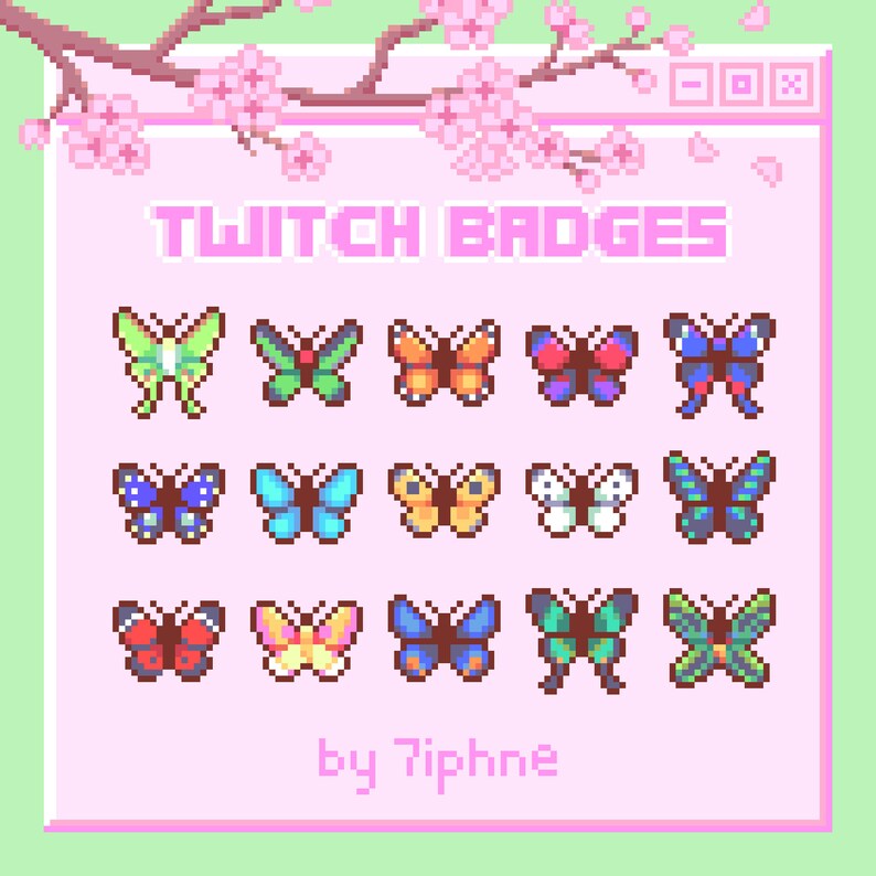 Twitch Badges Butterflies / Moths Pixel Art Sub Bit Cute Kawaii ...