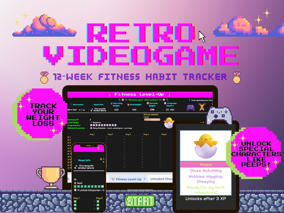 Retro Video Game Fitness Tracker: Weight Loss Goal - Google Sheets ...